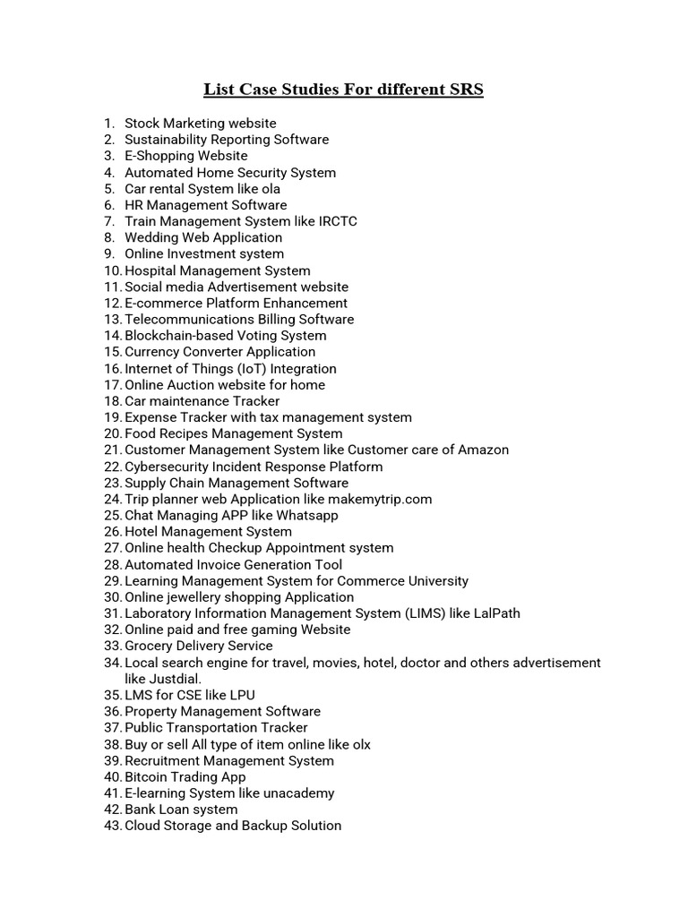 List Case Studies For Different SRS | PDF | Business | Cyberspace