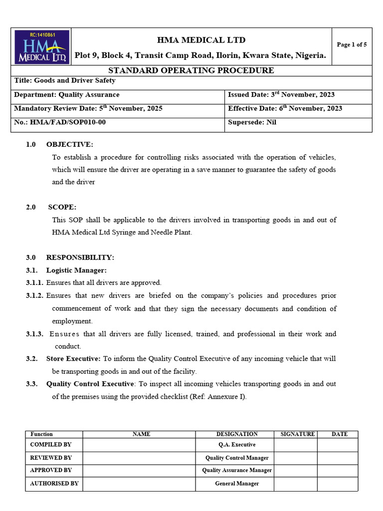 010-Goods and Driver Safety | PDF | Quality Assurance | Safety