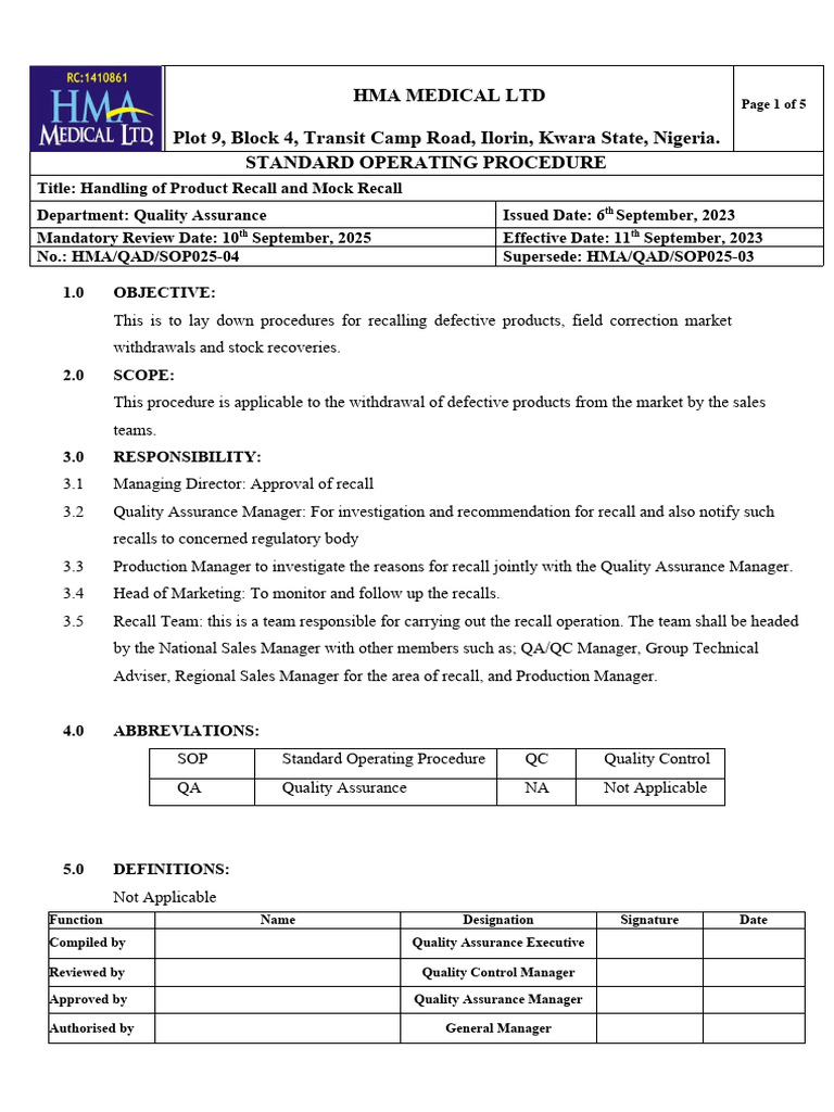 025-Handling Product Recall | PDF | Quality Assurance