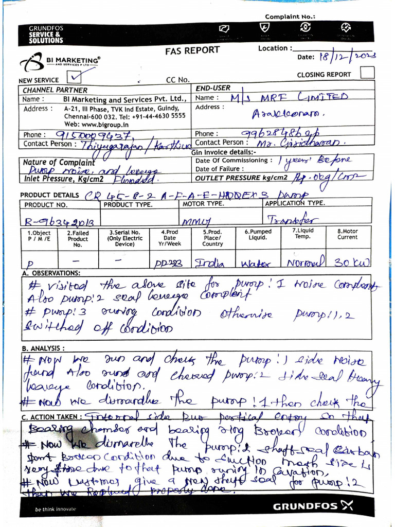 Grundfos Service Sheet | PDF