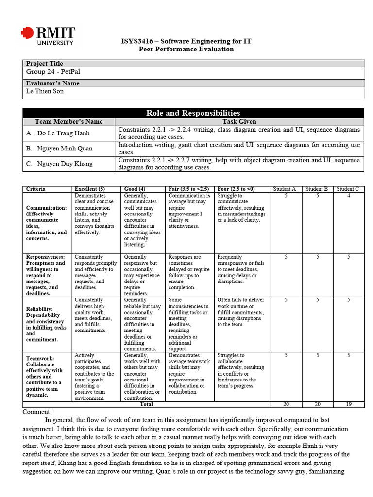 Peer Performance Evaluation | PDF | Social Psychology | Communication