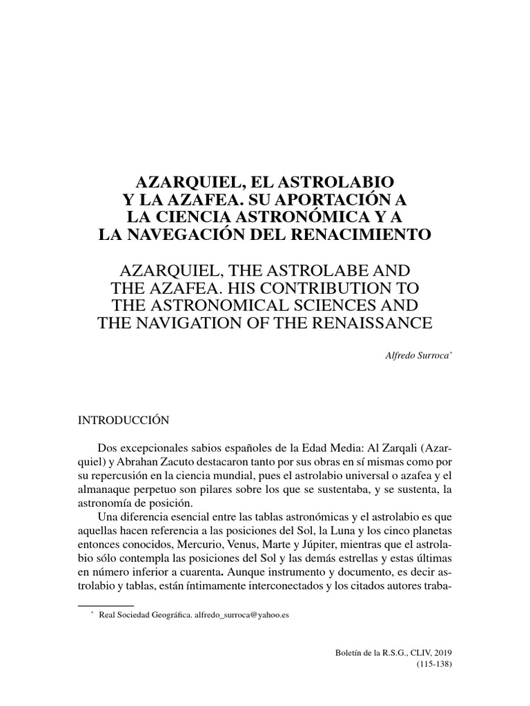 Azarquiel, El Astrolabio Y La Azafea. Su Aportación A La Ciencia ...
