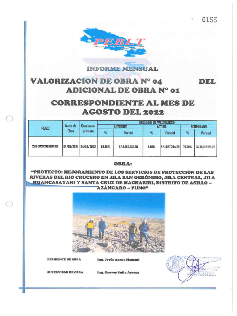 Ejemplo 1.informe de Valorizacion de Obra #01 | PDF