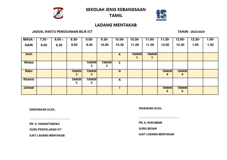 Jadual Penggunaan Bilik Ict | PDF
