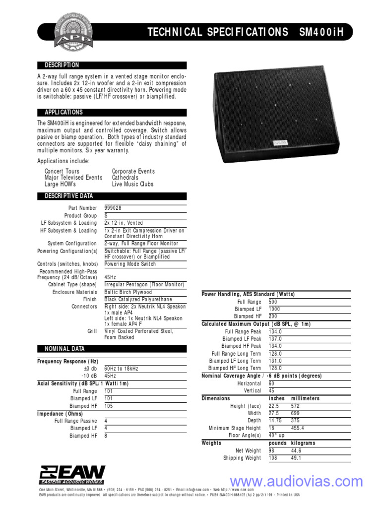 Eaw Sm400ih Eastern Acoustic Works Manual de Usuario | PDF ...