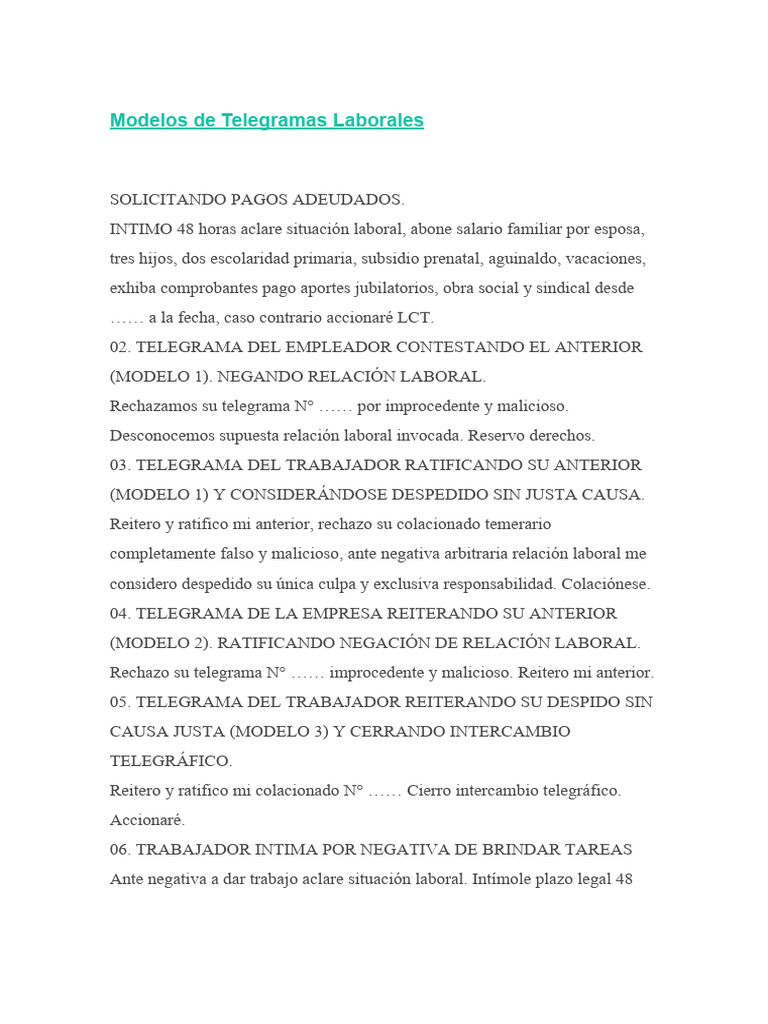 Modelos de Telegramas de Despido | PDF | Derecho laboral | Labor