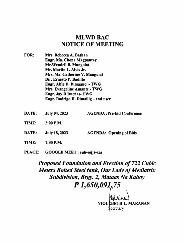 MLWD Bac Notice | PDF