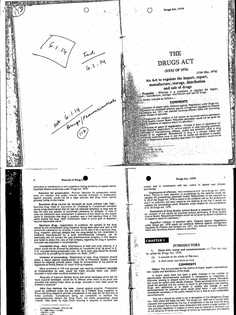 Drugs Act 1976 From Manual of Drug Laws | PDF