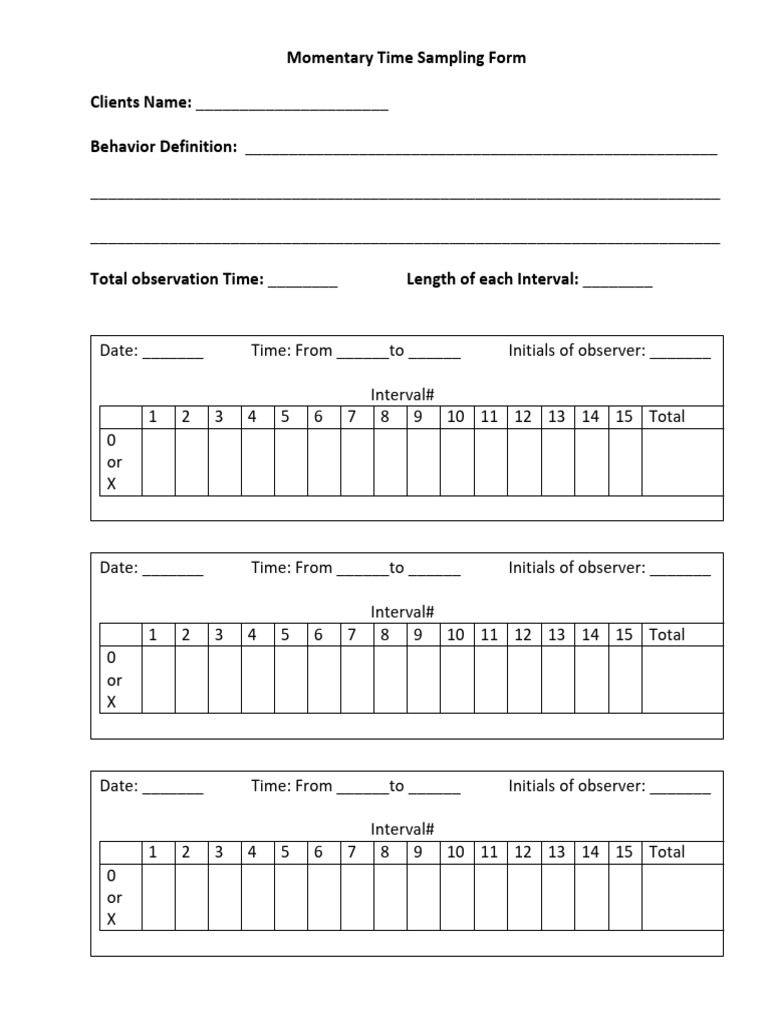 Momentary Time Sampling Form Clients Name: - Behavior Definition | PDF ...