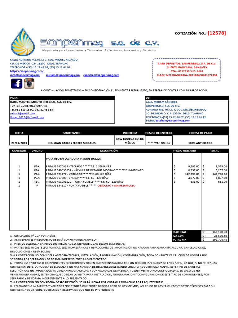 Cotizacion 12578 Juan Carlos Flores - Seisur | PDF