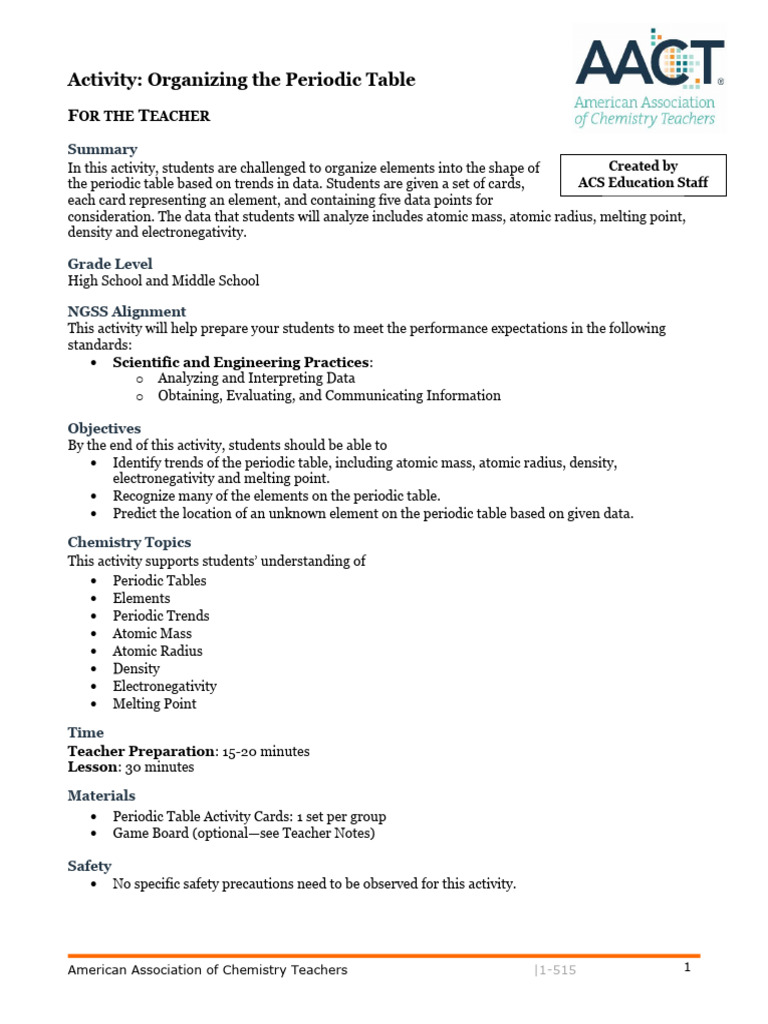 Activity Organizingtheperiodictable | PDF | Periodic Table | Chemical ...