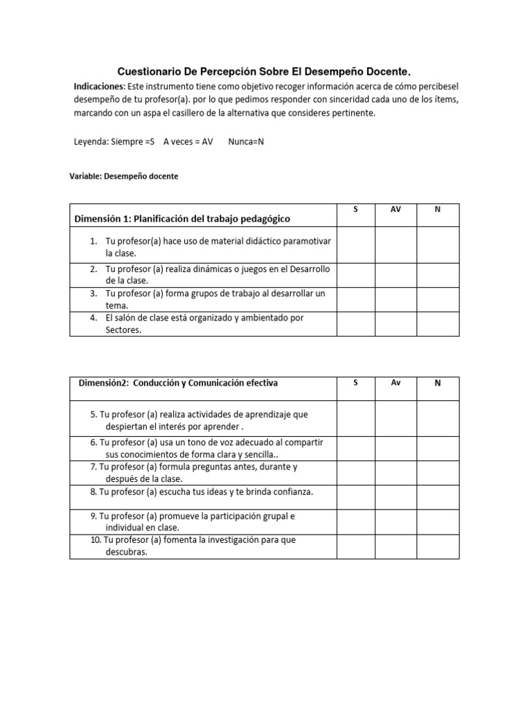 Cuestionario Alumno | Descargar gratis PDF | Maestros | Salón de clases