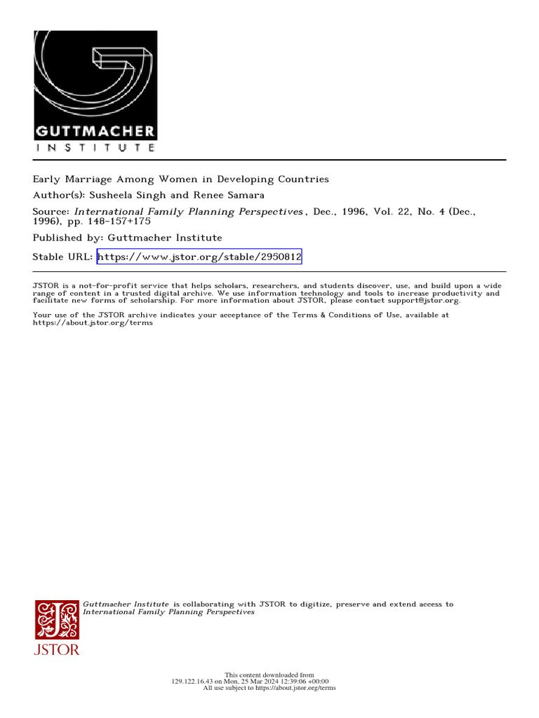Early Marriage Trends in Developing Nations | PDF | Marriage | Africa
