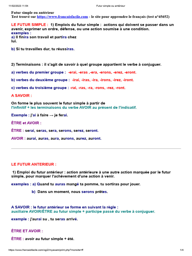 Futur Simple Ou Antérieur | PDF | Verbe | Unités sémantiques