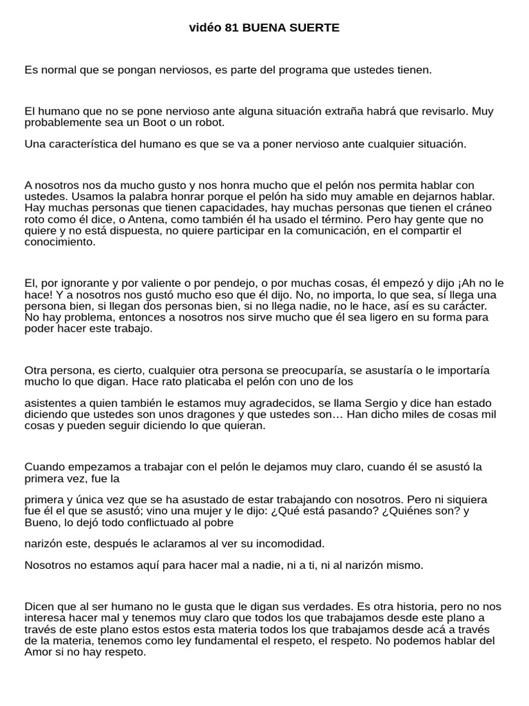 Vidéo 81 OK BUENA SUERTE - Docx - 20240320 - 143005 - 0000 | PDF | Ligero | Mente