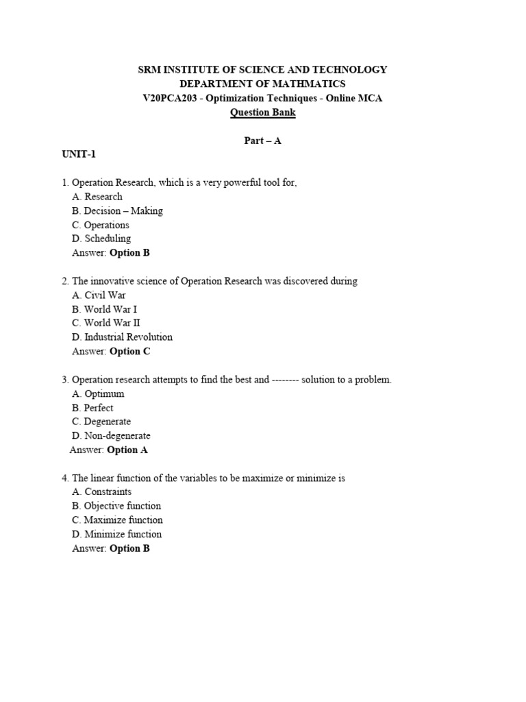 V20PCA203 - Optimization Techniques - Online MCA - Question Bank - 2023-24 - ODD - DR - RV - 09. ...