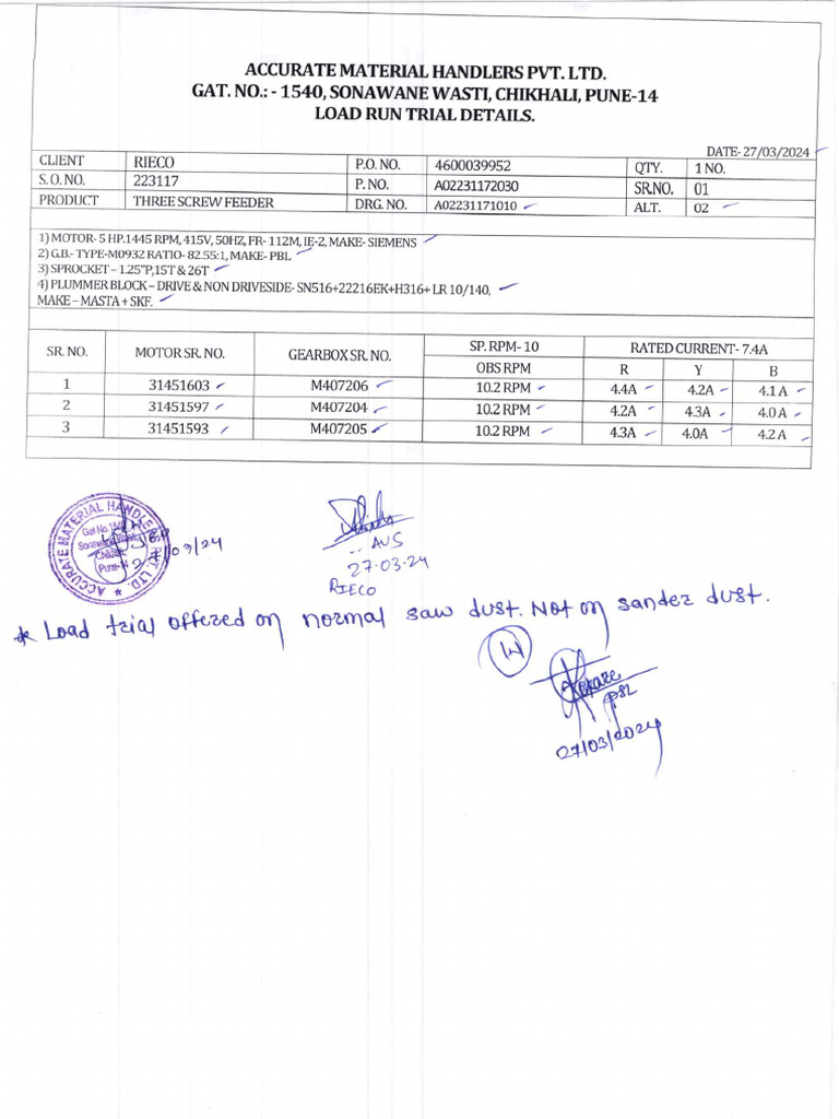 Load Run Trial 4 & 3 Screw | PDF