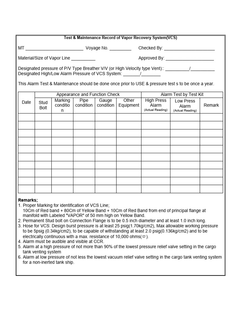 Test Record For Vapor Recovery System | PDF