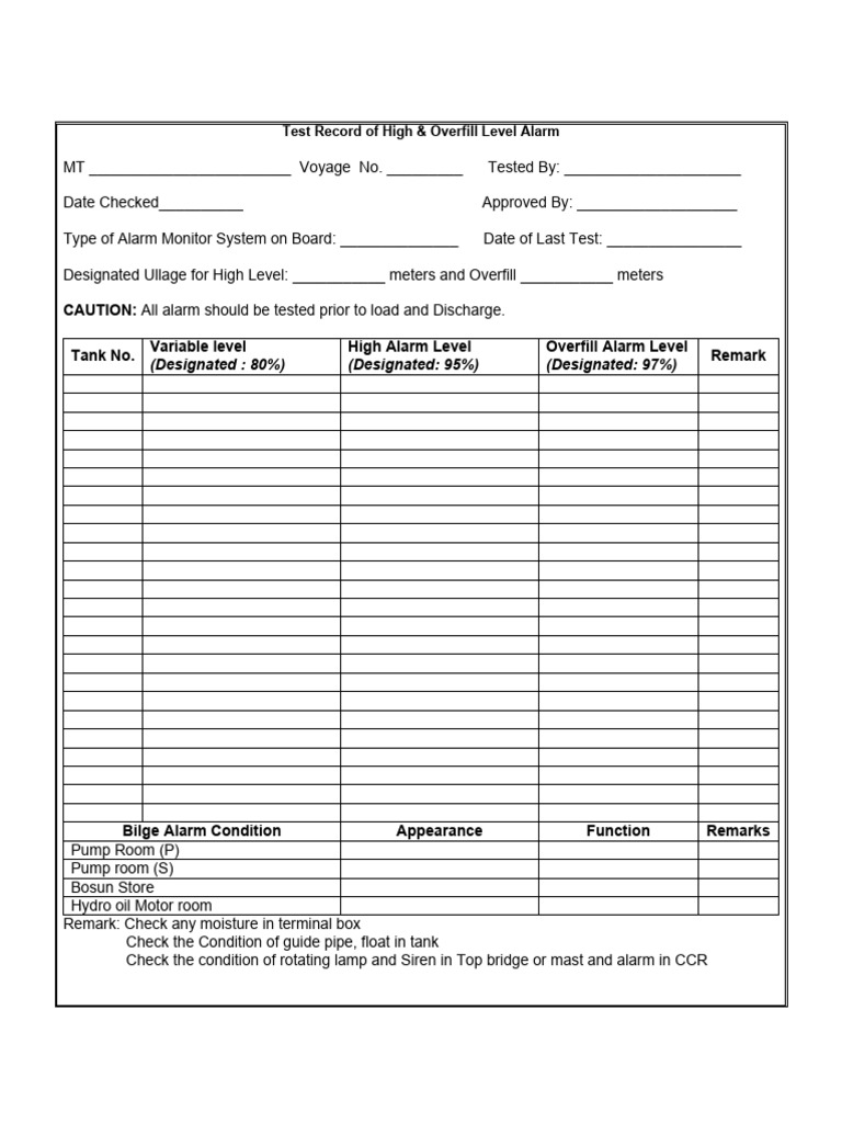 High & Overfill Alarm Test Record | PDF | Business | Technology ...