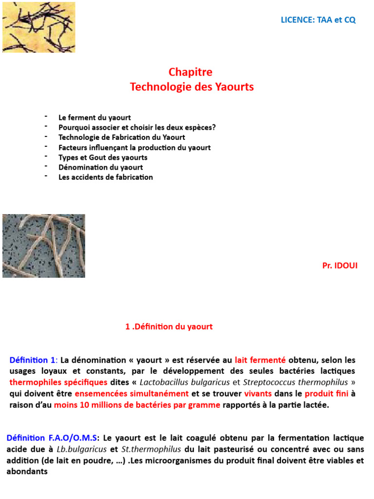 Technologie de Fabrication du Yaourt | PDF | Yaourt | Fermentation