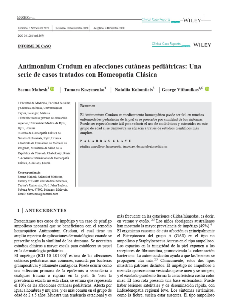 Antimonium Crudum en Dermatitis Pediátrica | PDF | Dermatología ...
