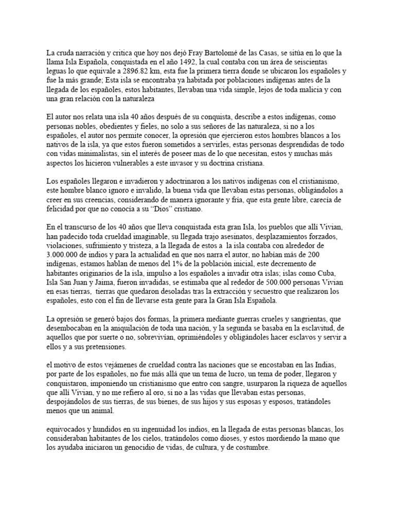 La Cruda Narración y Critica Que Hoy Nos Dejó Fray Bartolomé de Las Casas | PDF | España ...