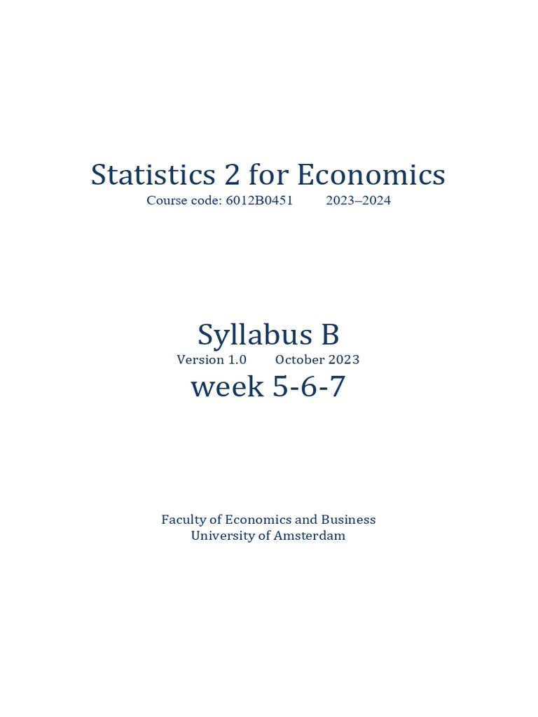 Stat2 2023 Syllabus B v1.0 Weeks 5-6-7 | PDF | Estimator | Bias Of An ...