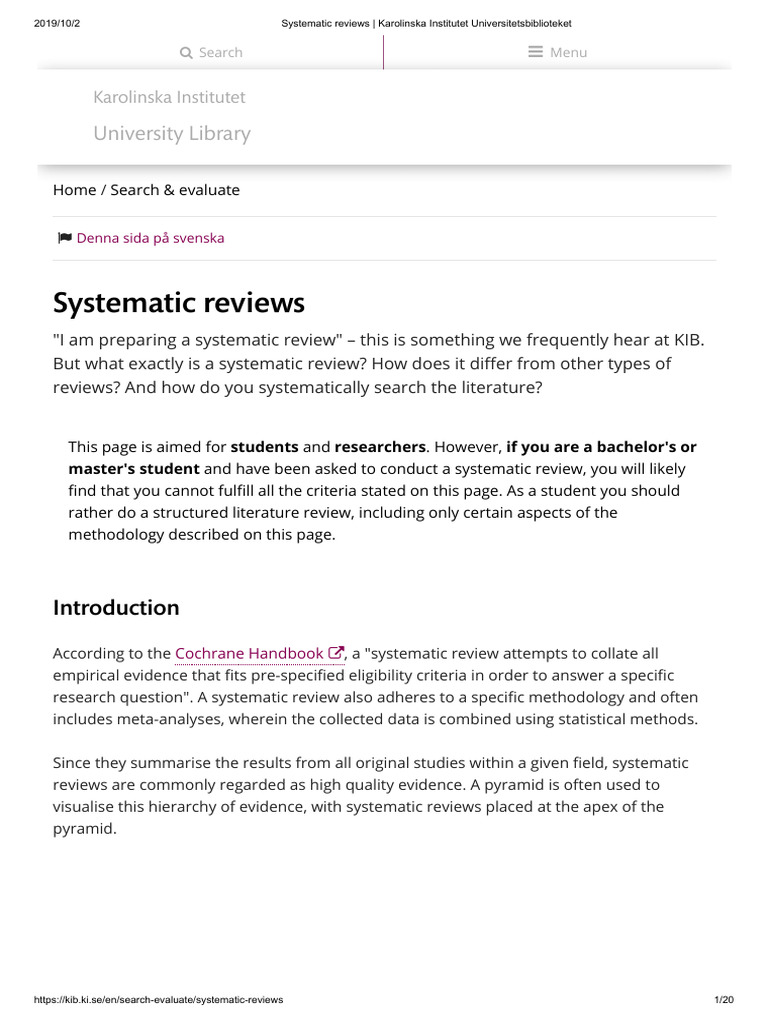 Systematic Reviews at Karolinska Institute | PDF | Systematic Review ...