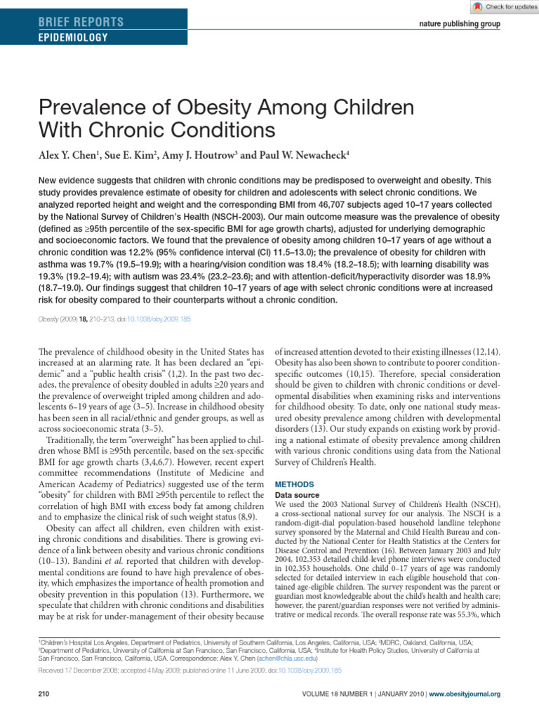 Obesity - 2013 - Chen - Prevalence of Obesity Among Children With ...