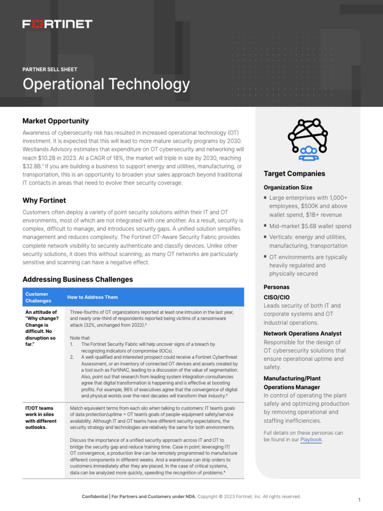 OT Partner Sell Sheet | PDF | Computer Security | Security