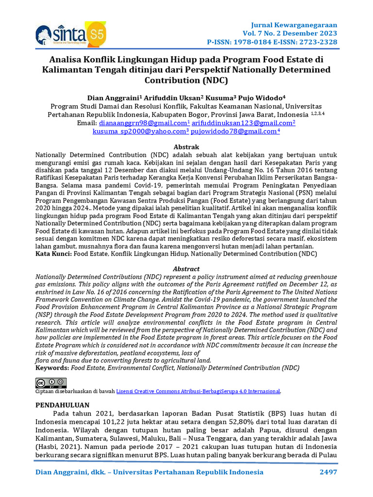 Analisa Konflik Lingkungan Hidup Pada Program Food Estate Di Kalimantan Tengah Ditinjau Dari ...