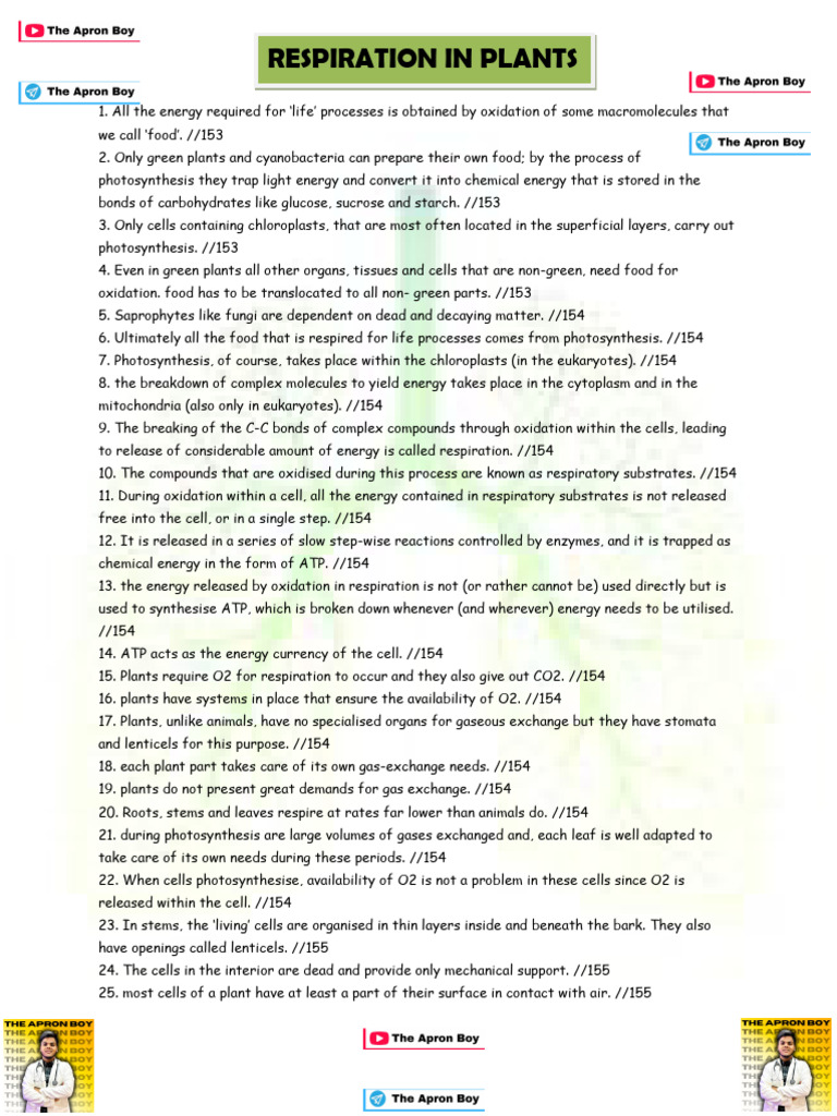 Respiration in Plants | PDF | Cellular Respiration | Electron Transport ...