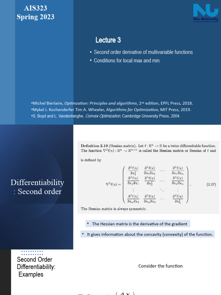 Lecture 3 Hessian Matrix And Conditions For Max And Min Pdf Matrix Mathematics Determinant
