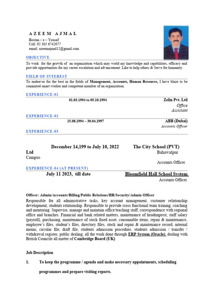 CV - Azeem 2 - Revised | PDF | Oracle Corporation | Secretary