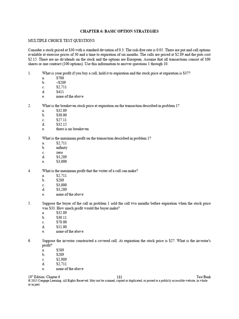 Chapter 6 Test Bank 10e | Download Free PDF | Option (Finance) | Put Option