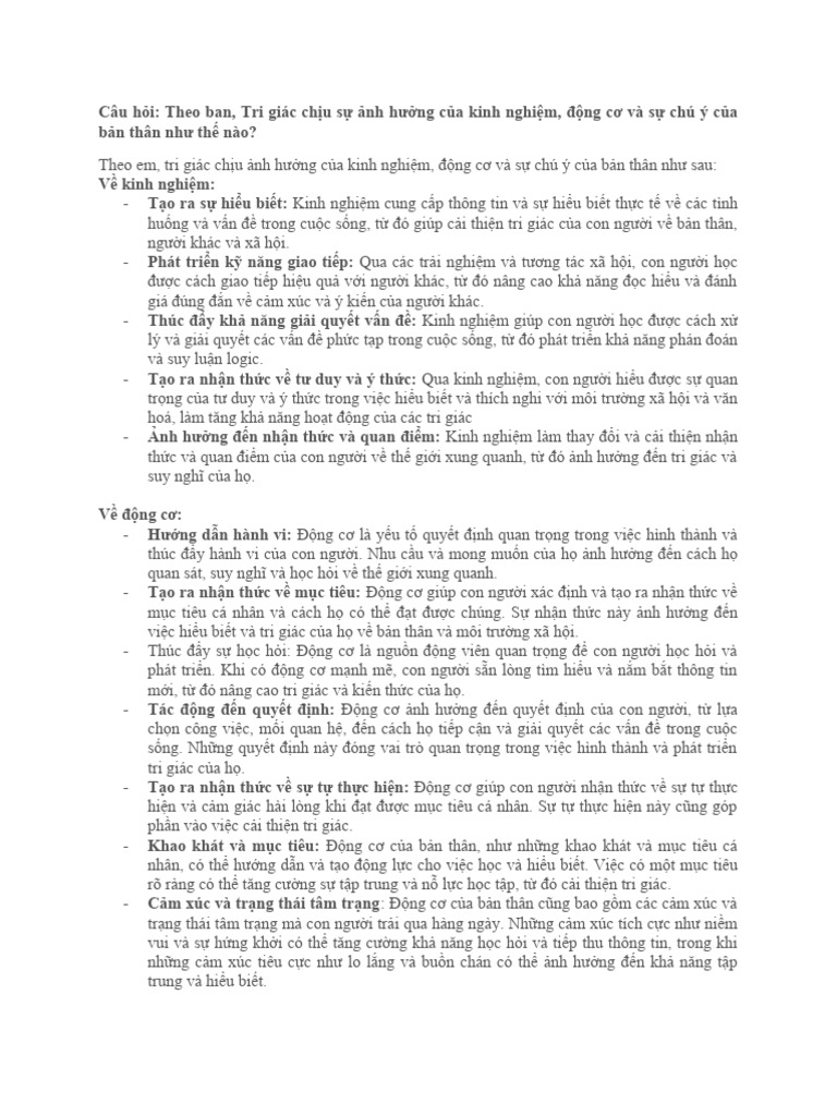 BTVN - Cảm giác và tri giác | PDF