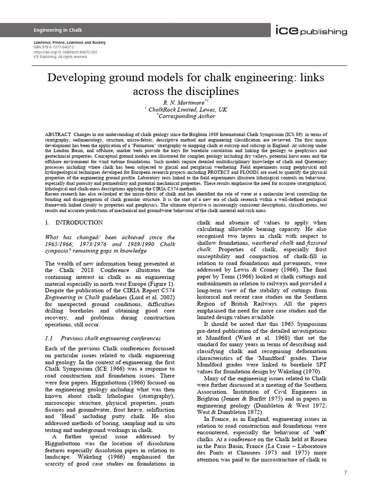 Developing Ground Models For Chalk Engineering: Links Across The ...