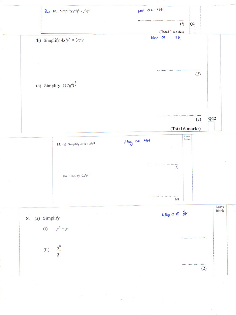 2b Indices Practice Questions | PDF