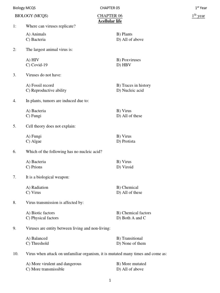 Biology Mcqs 1st Year Ch-05 | PDF | Virus | Bacteriophage