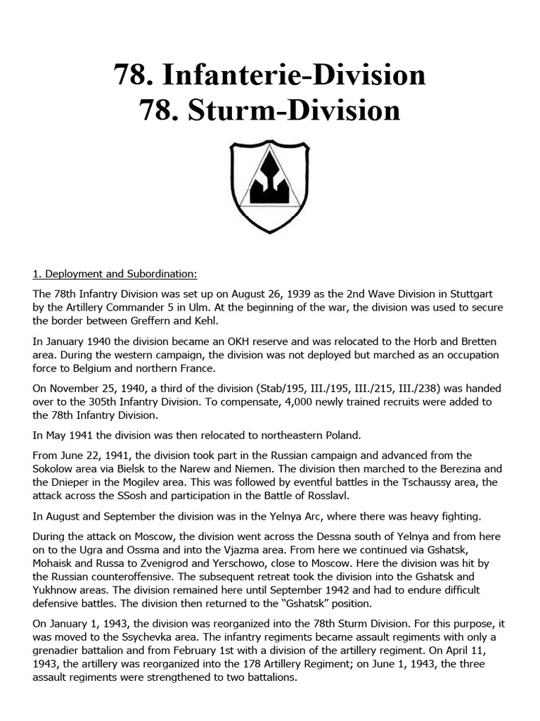 78 - Infanterie Division - 78. Sturm Division | PDF | Division ...