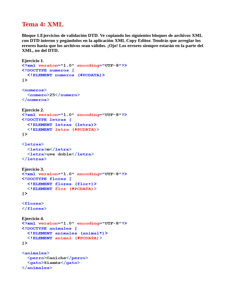 Ejercicios DTD Clase | PDF | Xml | Estándares web