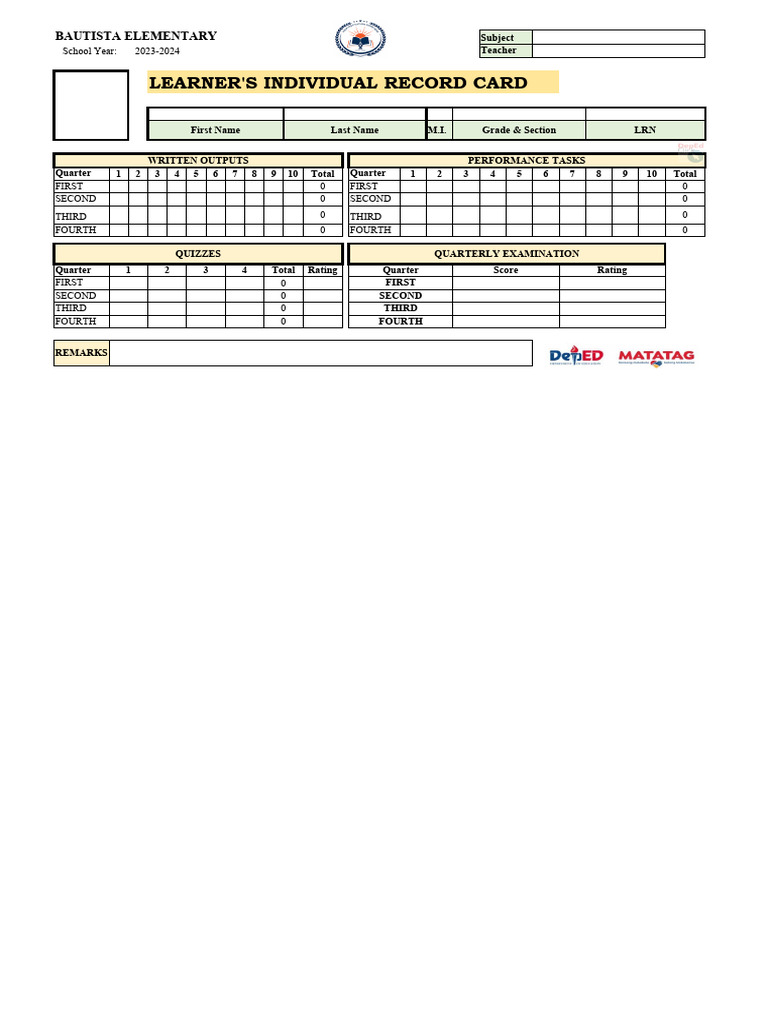 Learner's Individual Record Card (Excel) | PDF | Learning | Cognition