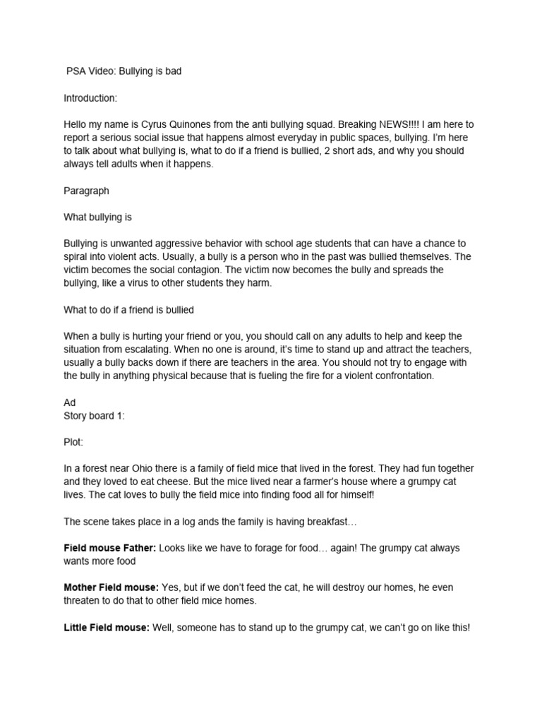 Anti-Bullying PSA Video Guide | PDF | Bullying | Mouse