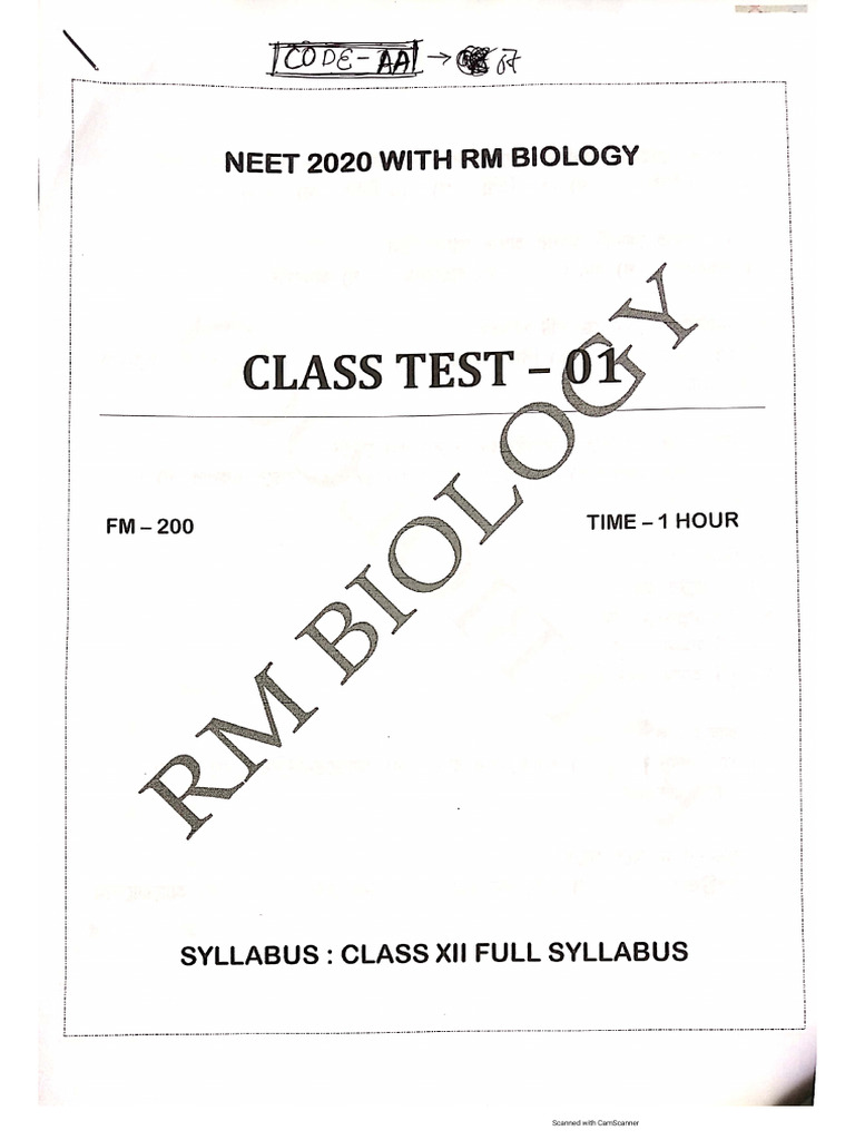 Neet Classroom Test 01 (Xii Full Syllabus) | PDF