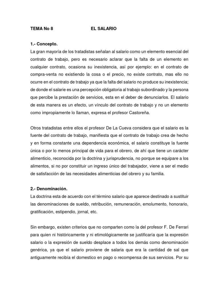 TEMA No 8 EL SALARIO | Descargar gratis PDF | Salario | Derecho laboral