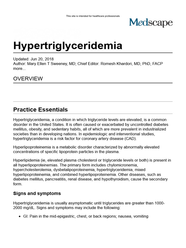 Hypertriglyceridemia: Practice Essentials, Pathophysiology, Etiology ...