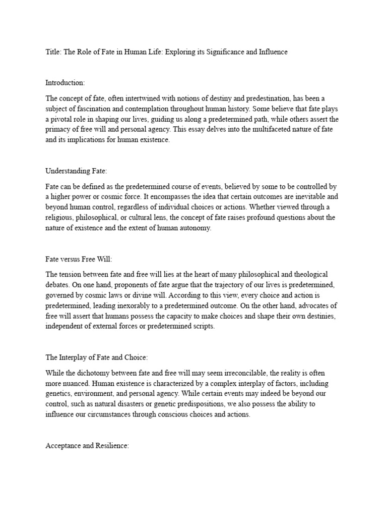 Fate Vs Free Will | PDF | Free Will | Determinism