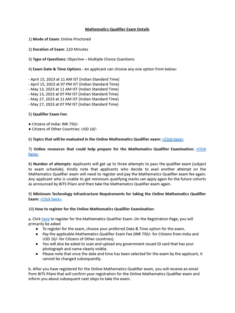 Mathematics Qualifier Exam Details | PDF