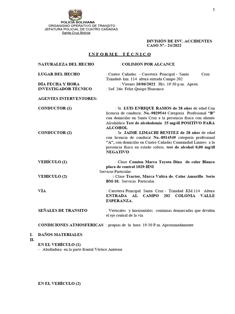 Informe de Colisión en Cuatro Cañadas | PDF | Tráfico | La carretera