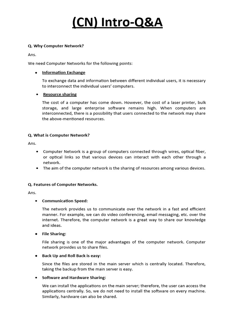Intro-QnA Computer Networks | PDF | Computer Network | Network Topology